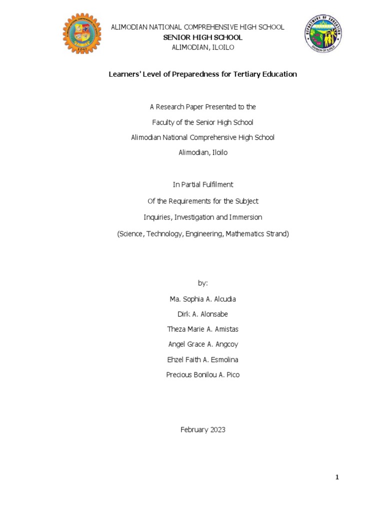 Level of Preparedness For Tertiary Education 1 | PDF