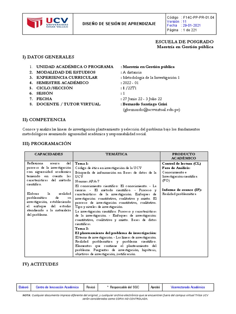 Sesión de Clase 1 - MGP - 22T1 - Bernardo Santiago Grisi | PDF ...