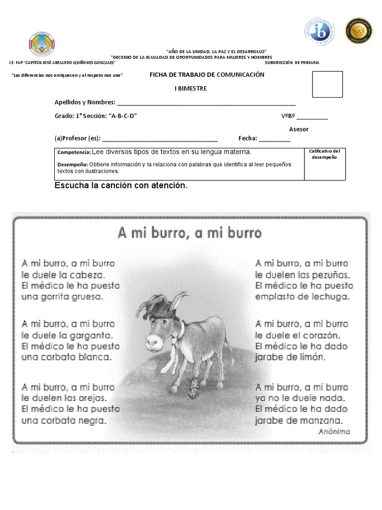 Actividades sobre "A mi burro le duele la cabeza" | PDF