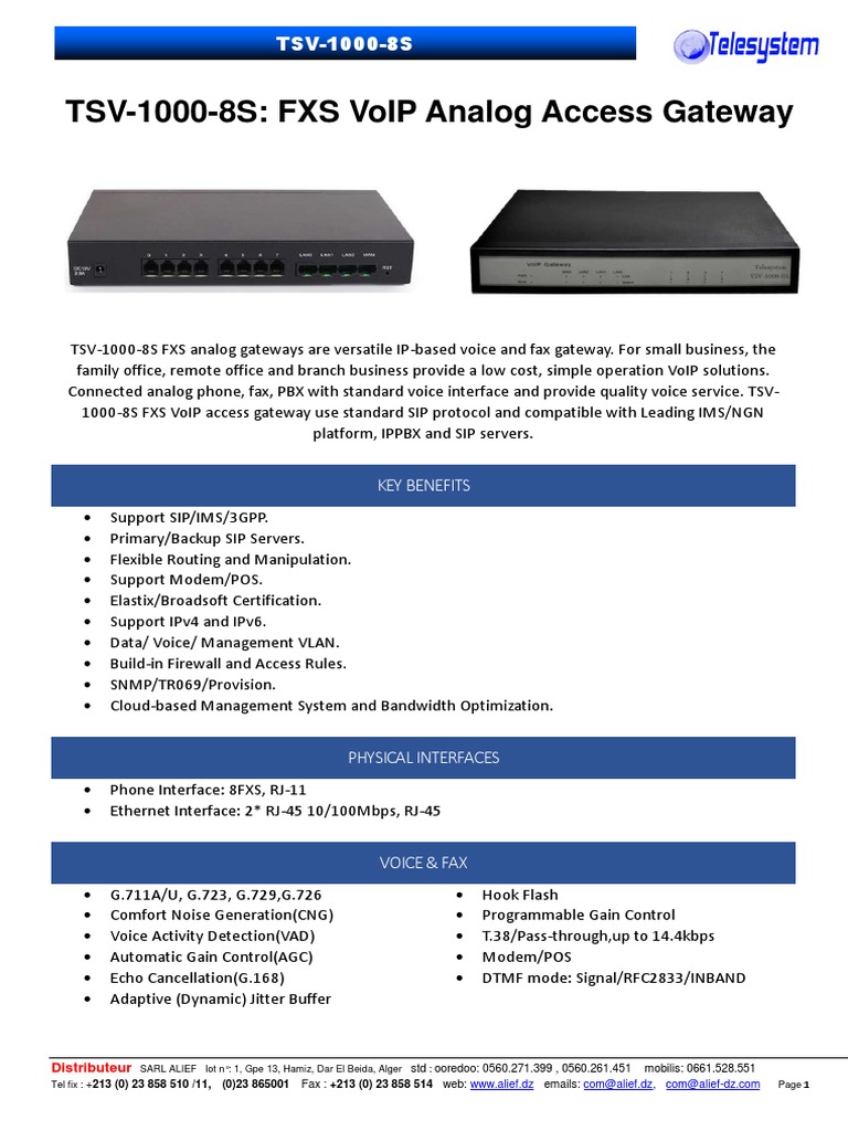 TSV 1000 8S | PDF | Voice Over Ip | Session Initiation Protocol