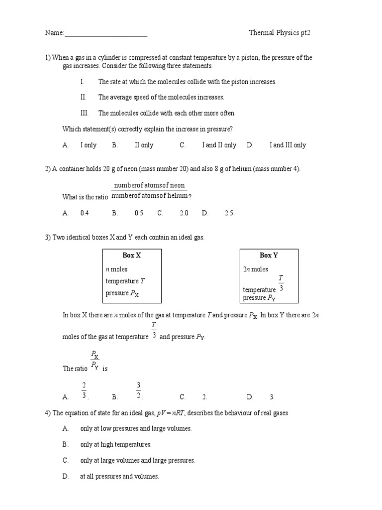IB Thermal Physics pt2 MC | PDF | Gases | Temperature