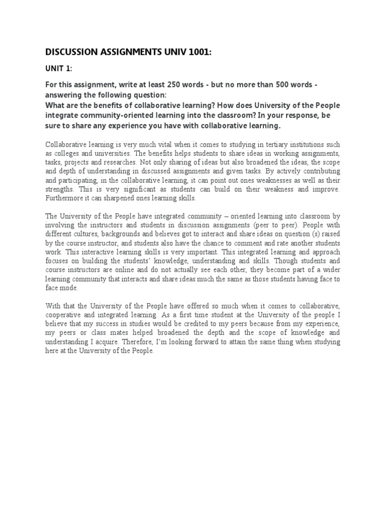Discussion Assignments Univ 1001:: Unit 1 | PDF | Critical Thinking | Learning