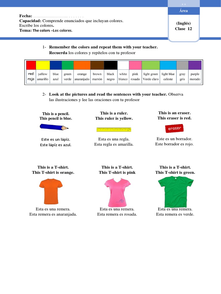 The Colors - Los Colores.: This Is A Pencil. This Pencil Is Blue | PDF