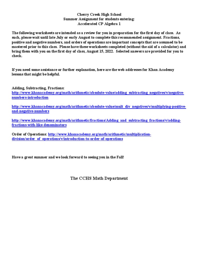 Algebra 1 Summer Packet 2022 | PDF | Cartesian Coordinate System ...