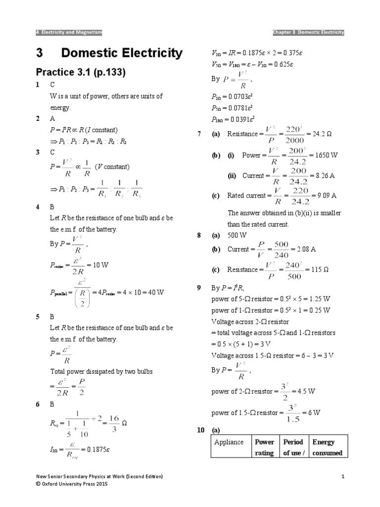 3 Domestic Electricity: Practice 3.1 (p.133) | PDF | Series And ...