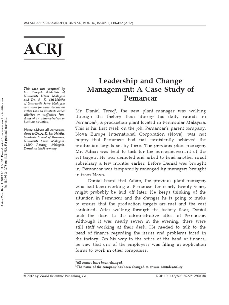 Leadership and Change Management A Case | PDF | Human Resources ...