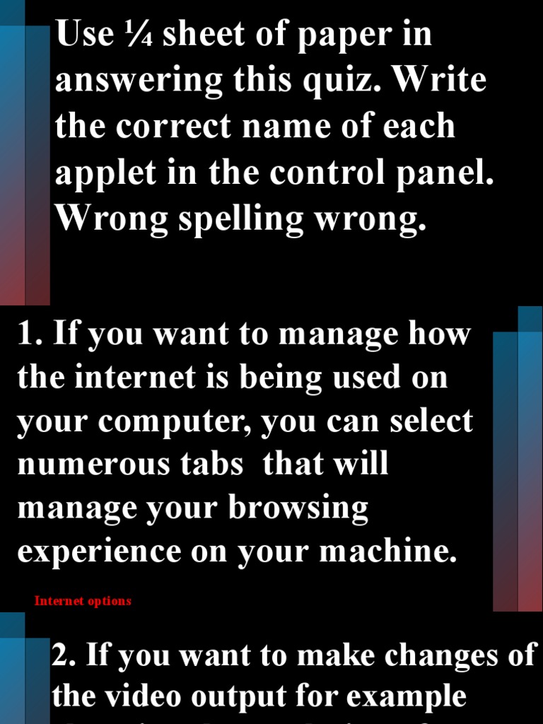 Control Panel Quiz 1 | PDF