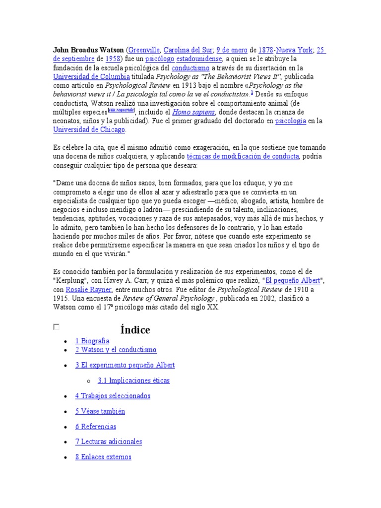 John Broadus Watson | PDF | Ciencias del comportamiento | Escuelas ...