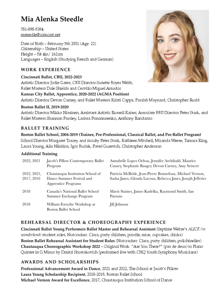 Mia Steedle Resume April 2023 | PDF | The Nutcracker | Ballet