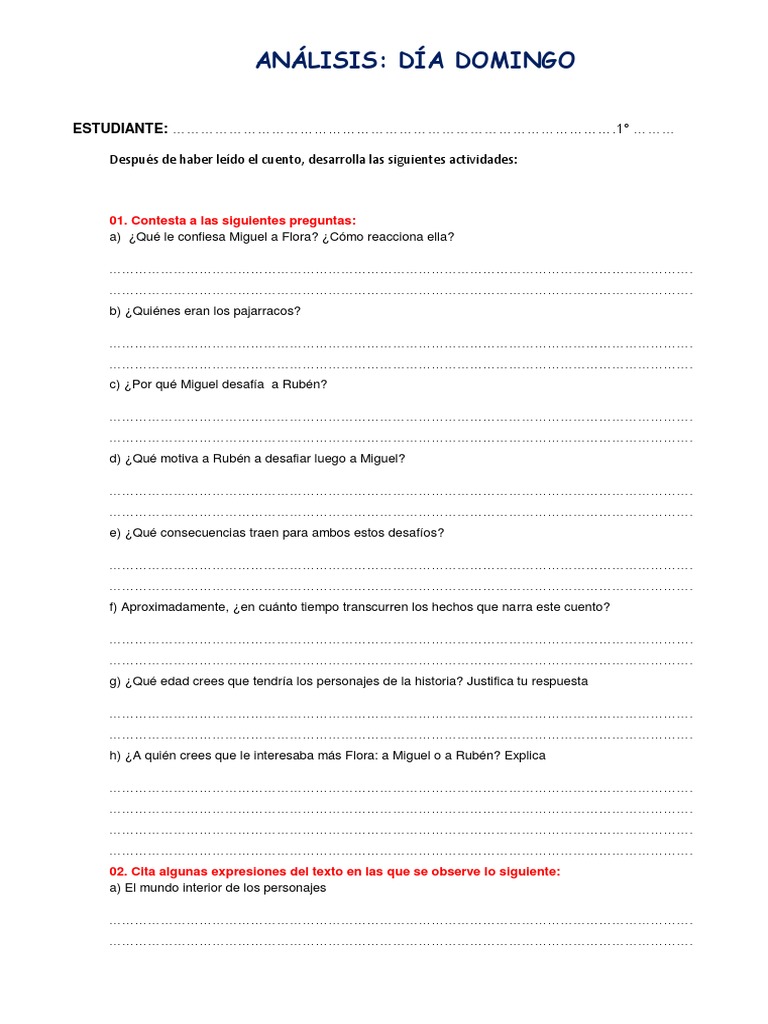 Análisis de Personajes en el Cuento | PDF | Juegos y actividades ...