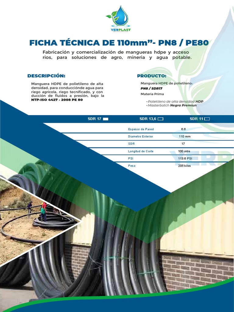 Manguera HDP Pulgada Pe80 PN8 | PDF