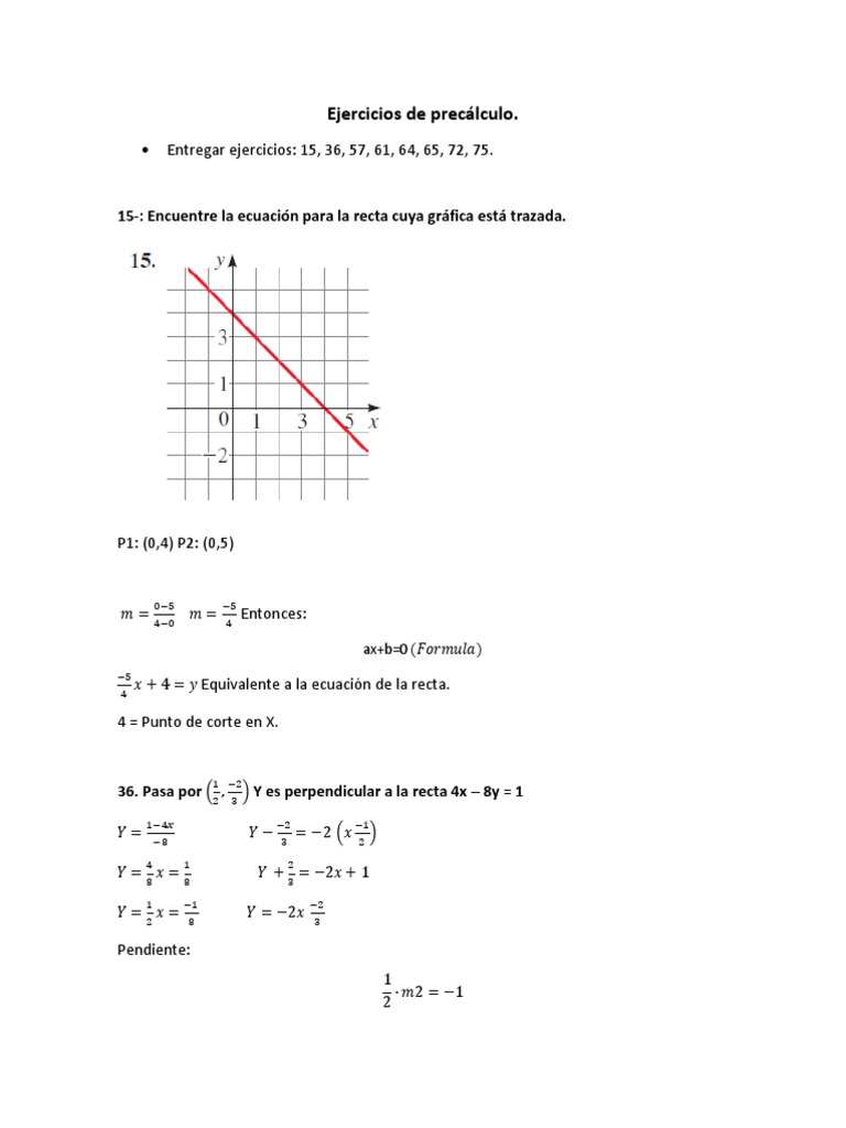 Ejercicios de Precálculo: Ecuaciones y Gráficas | PDF | Geometría ...