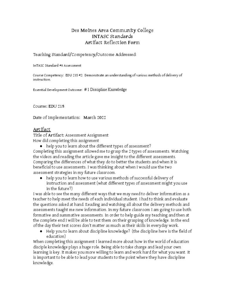 Intasc Standard 6 | PDF | Educational Assessment | Teaching