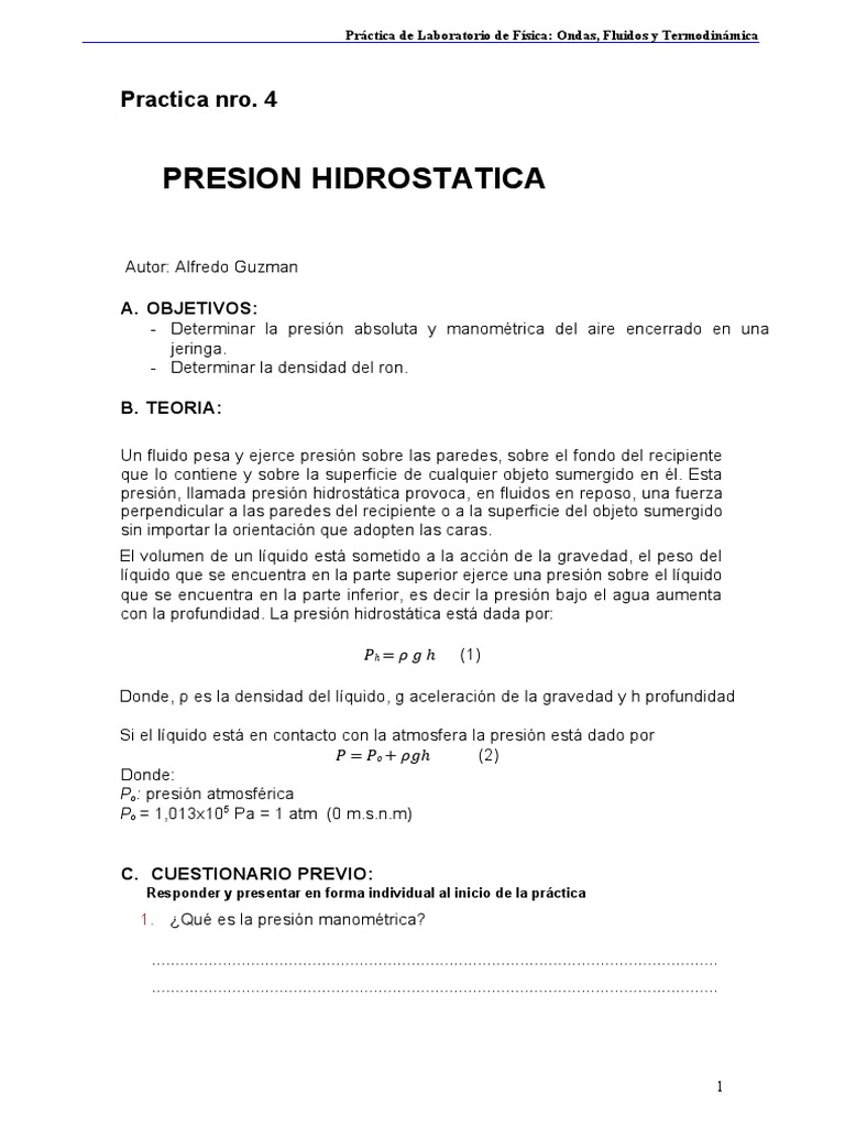 Presión Hidrostática en Fluidos y Densidad | PDF | Presión | Líquidos