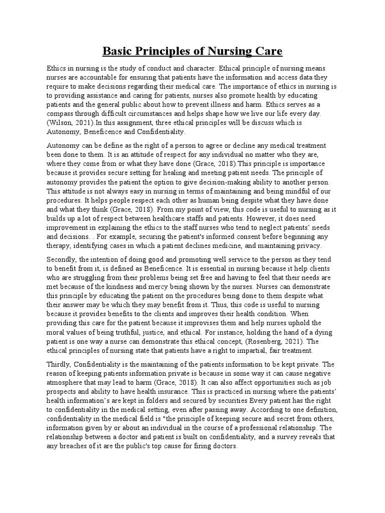 Ethical Principles in Nursing Care | PDF | Medical Ethics | Nursing