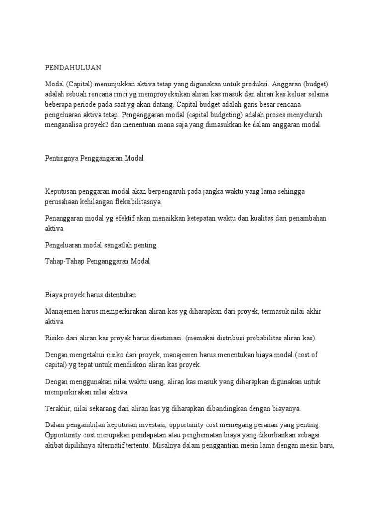 Materi Penganggaran Modal Manajemen Keuangan | PDF | Pengelolaan ...