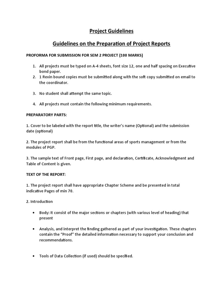 Project Guidelines Guidelines On The Preparation of Project Reports | PDF