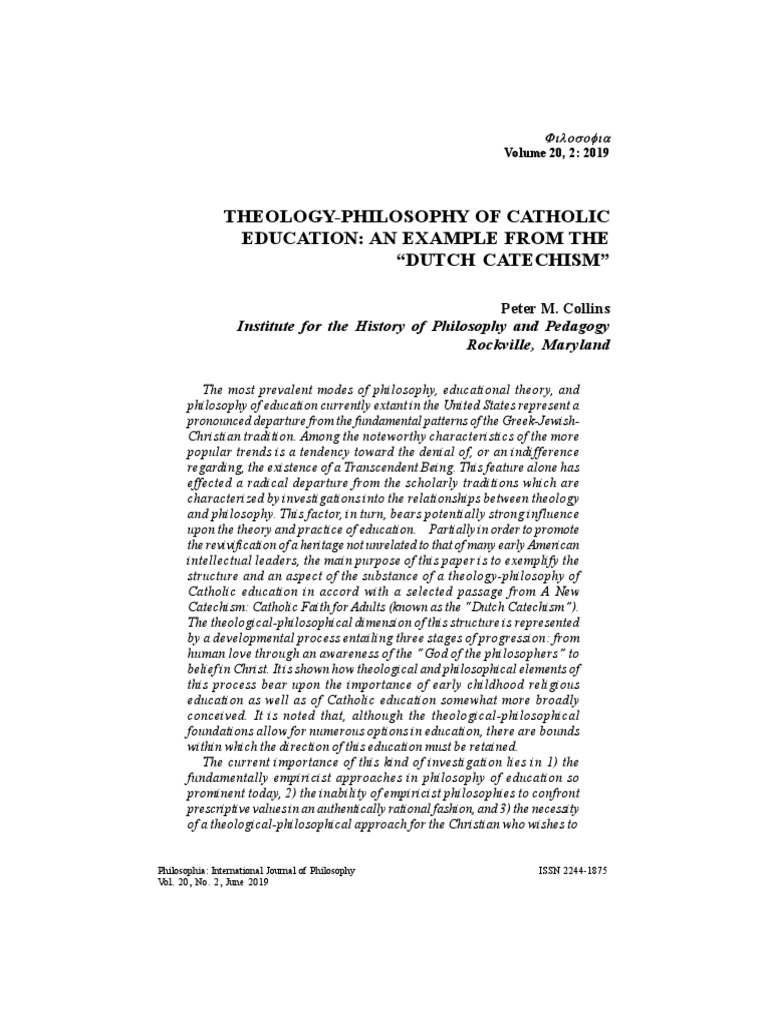 Theology-Philosophy of Catholic Education: An Example From The "Dutch ...