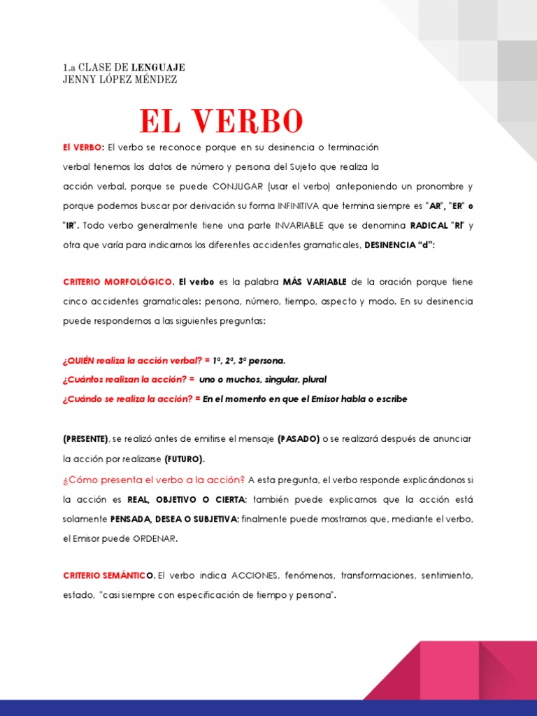 Introducción al Verbo en Español | PDF | Verbo | Numero Gramatical