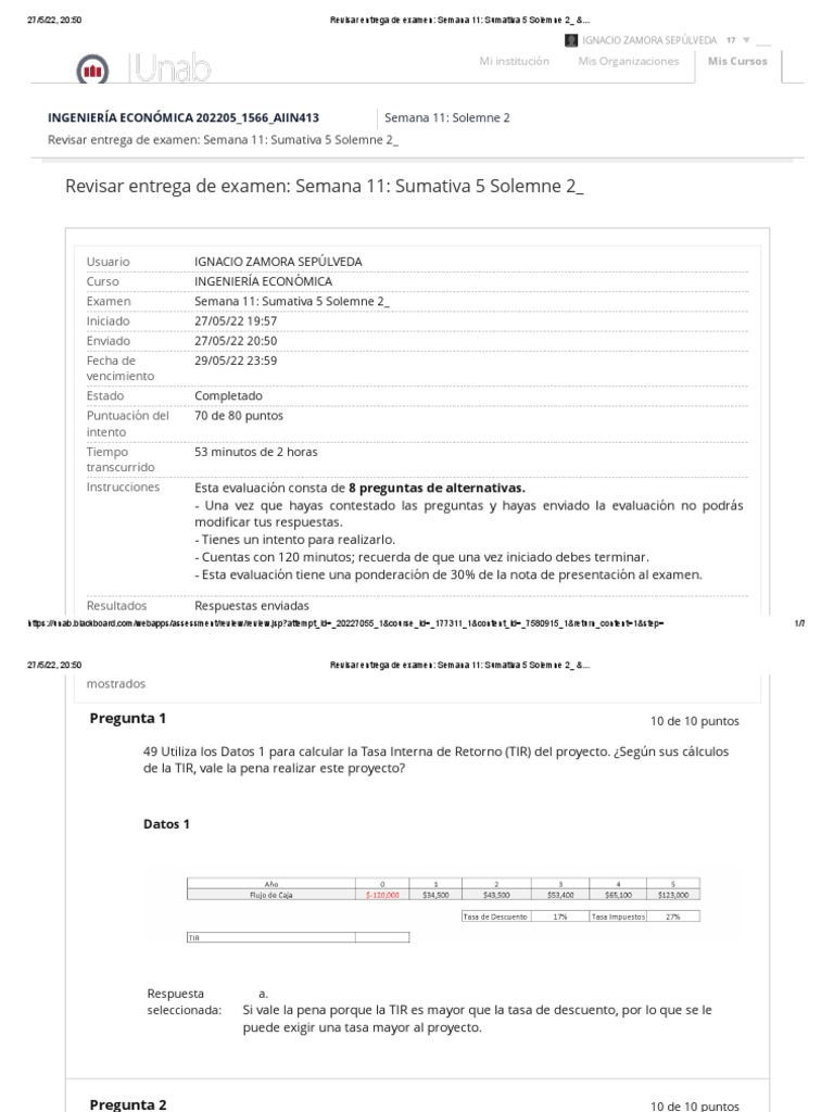IZS Revisar Entrega de Examen - Semana 11 - Sumativa 5 Solemne 2 - &.. | PDF | Inversiones ...