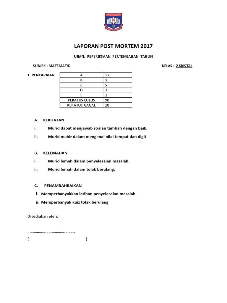 Borang-Post-Mortem-2017-2 Matematik | PDF