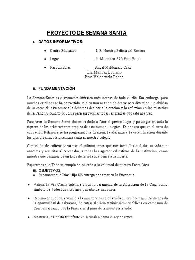 Proyecto de Semana Santa | PDF | Pascua de Resurrección | Jesús