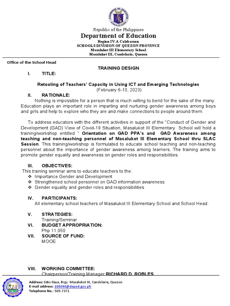 Training Design Gad 2022 | PDF | Gender Equality | Gender Studies