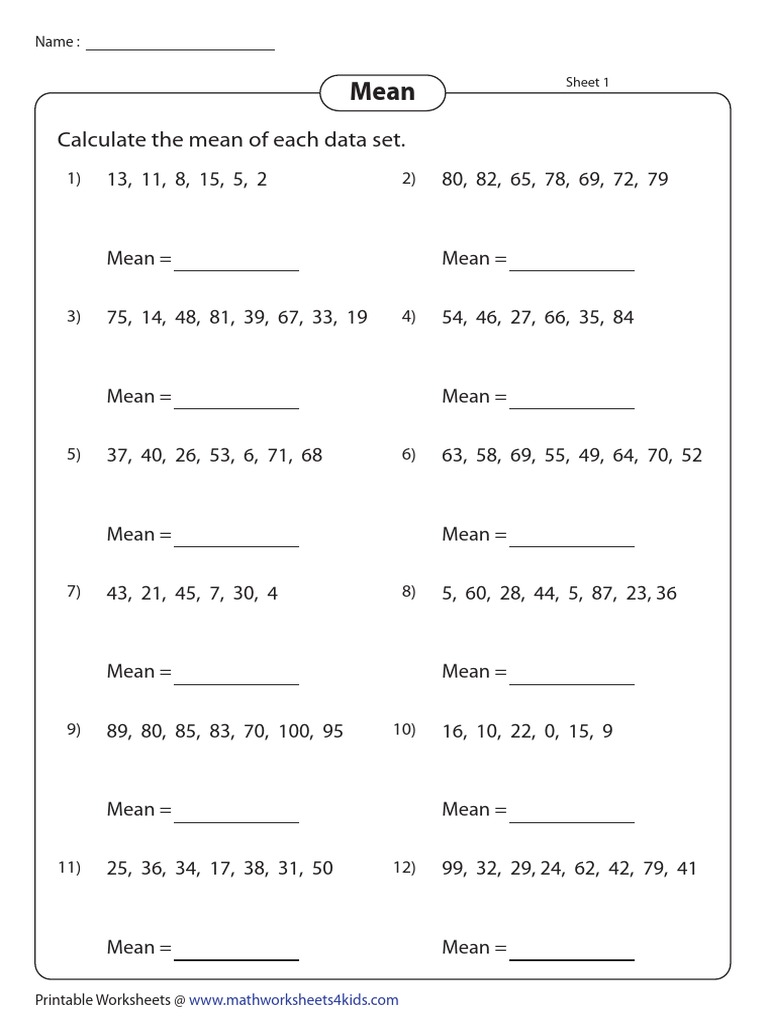 Mean Calculation Worksheets | PDF
