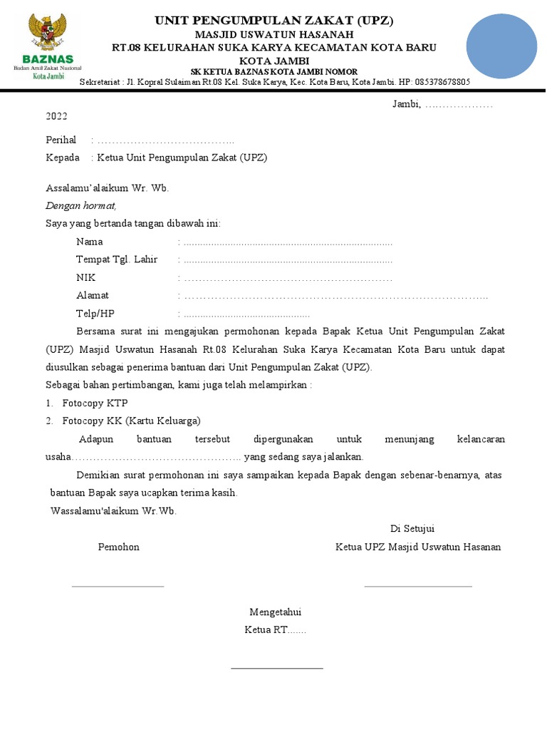 Format Permohonan Bantuan UPZ | PDF