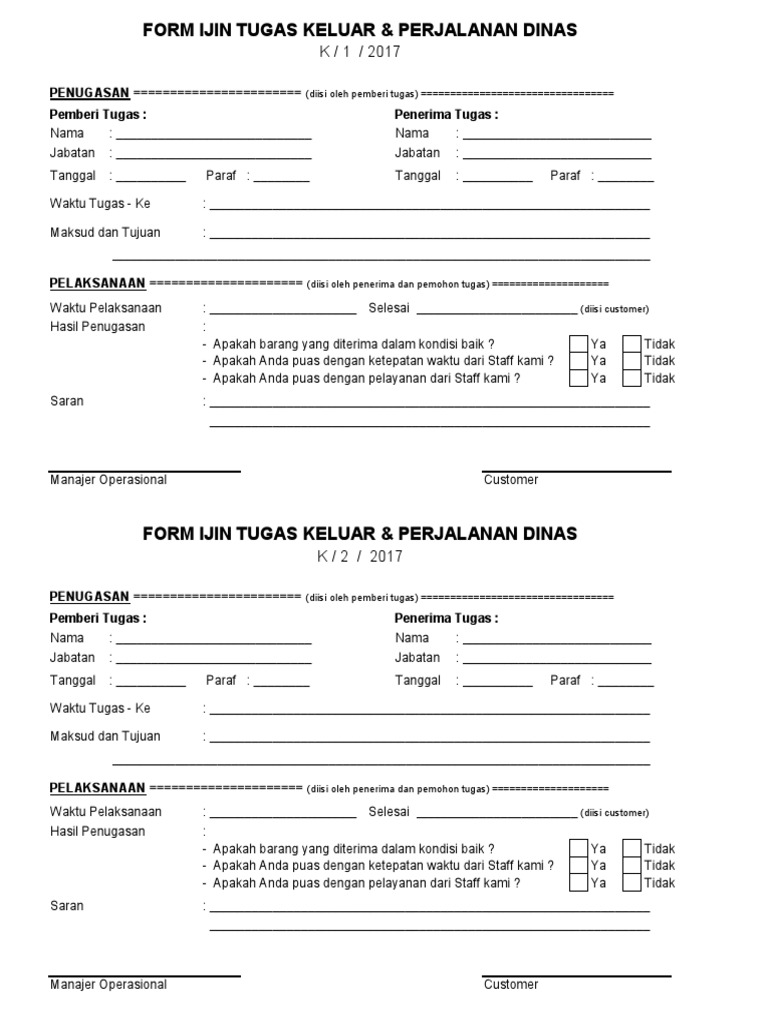 Form Ijin Tugas Keluar | PDF