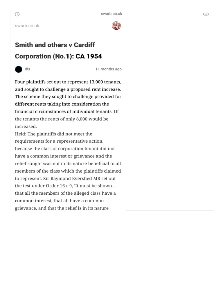 Smith & Others Vs Cardiff Corporation - Swarb.c | PDF