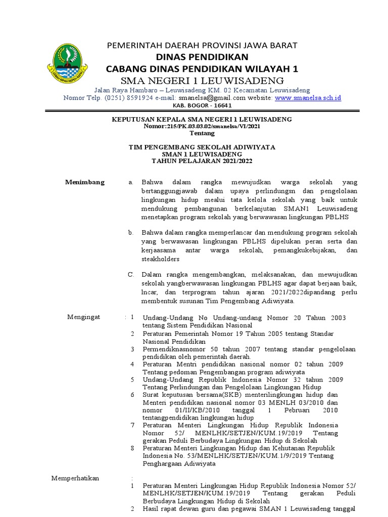 SK Adiwiyata 2021 | PDF