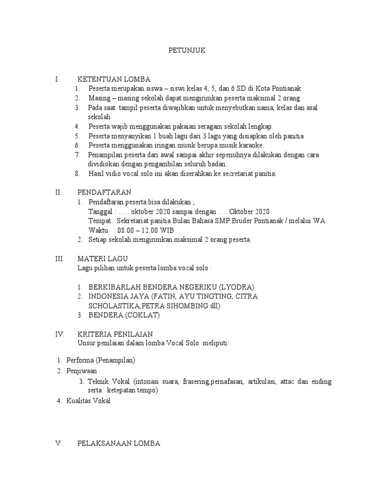 JUKNIS DAN JUKLAK VOCAL SOLO SMP BRUDER | PDF