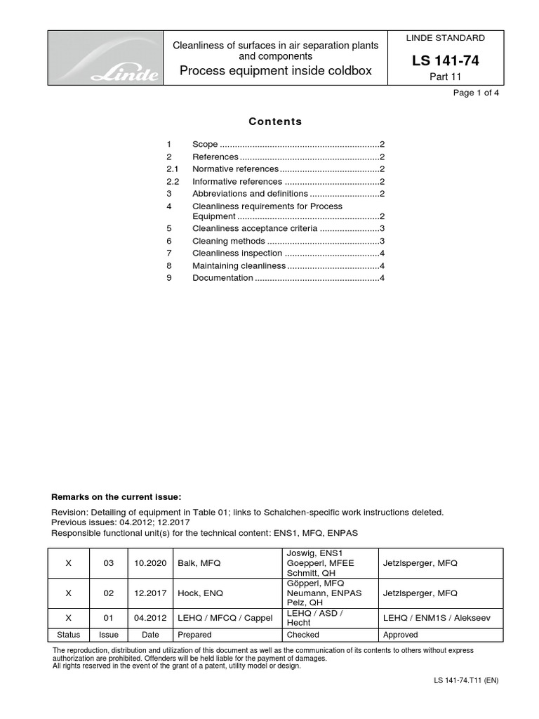 LS 141-74.T11 - 3 Cleanliness of Surfaces in Air Separation Plants and ...