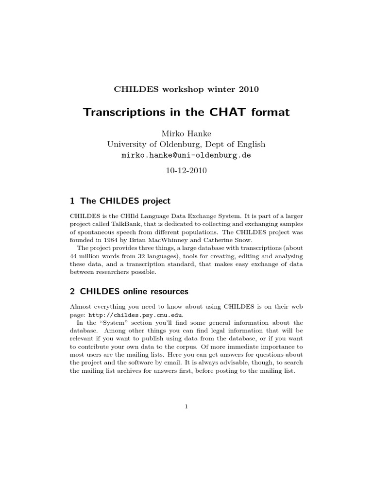 Childes Workshop Handout | PDF | Computers | Technology & Engineering