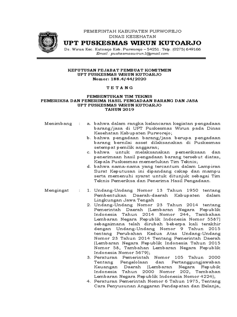 SK Tim Teknis Belanja Barjas 2020 | PDF