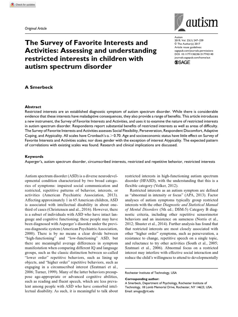 The Survey of Favorite Interests and Activities, Assesing and ...