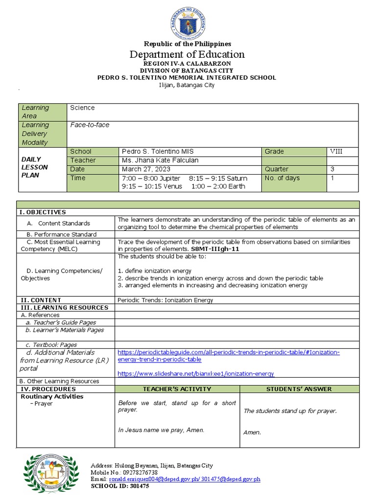 Periodic Trends: Ionization Energy | PDF