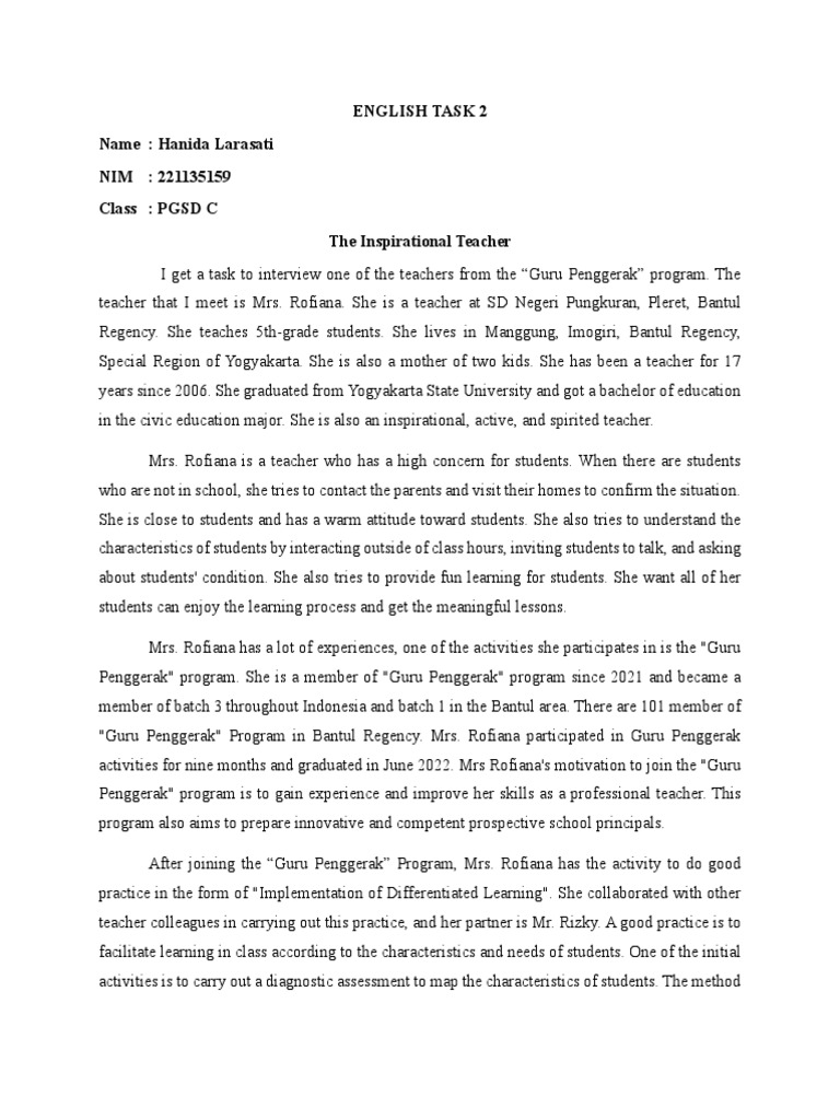 Kelas C - 221135159 - Hanida Larasati - Task2 | PDF | Teachers | Learning