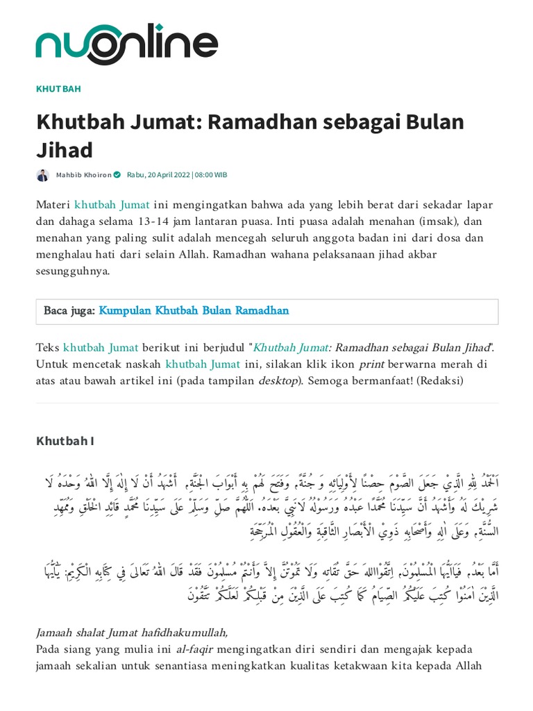 Ramadhan: Bulan Jihad Akbar | PDF