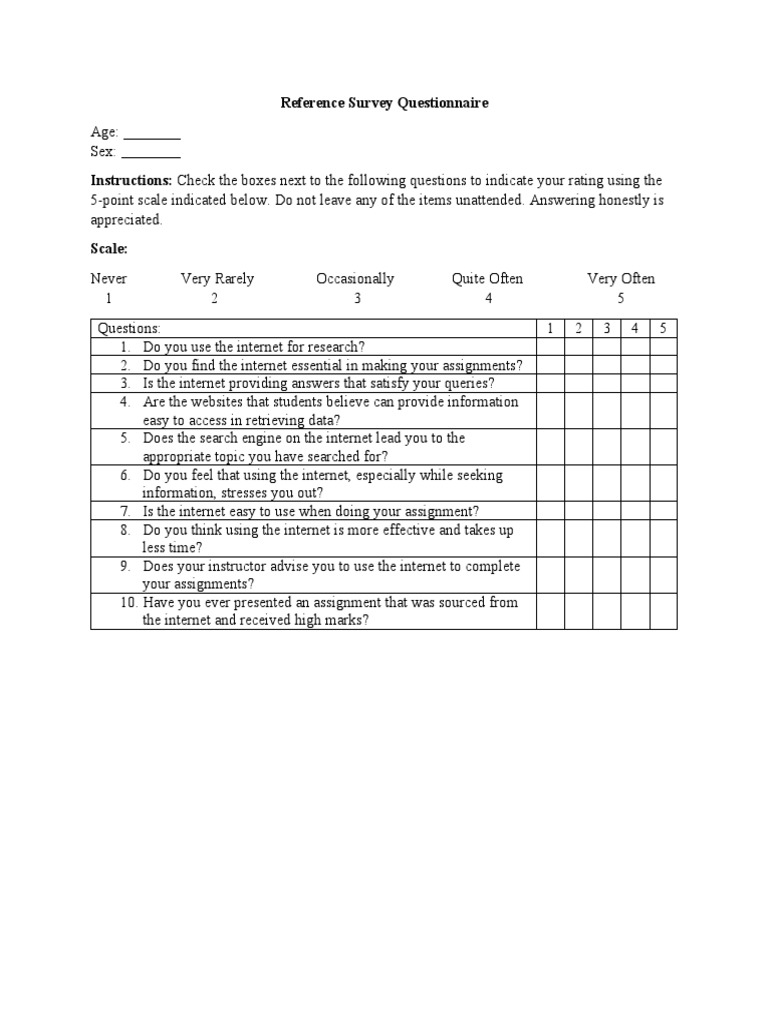 Reference Survey Questionnaire | PDF