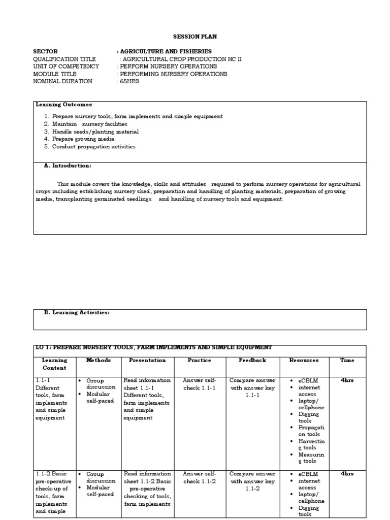 1.acp Session Plan | PDF | Plant Nursery | Internet