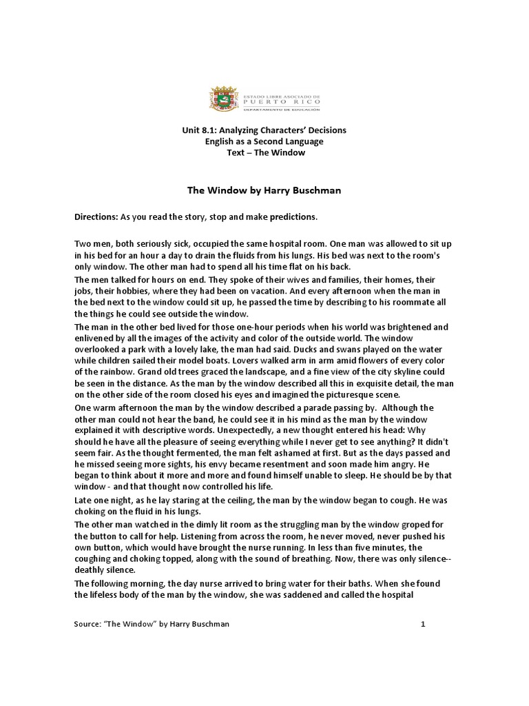 The Window by Harry Buschman: Unit 8.1: Analyzing Characters' Decisions ...