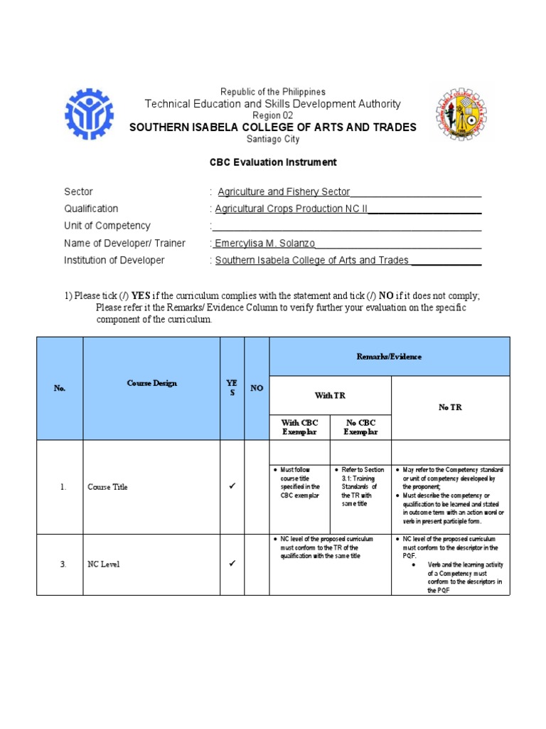 Cbc-Evaluation-Instrument Acp NC Ii | PDF | Educational Assessment ...