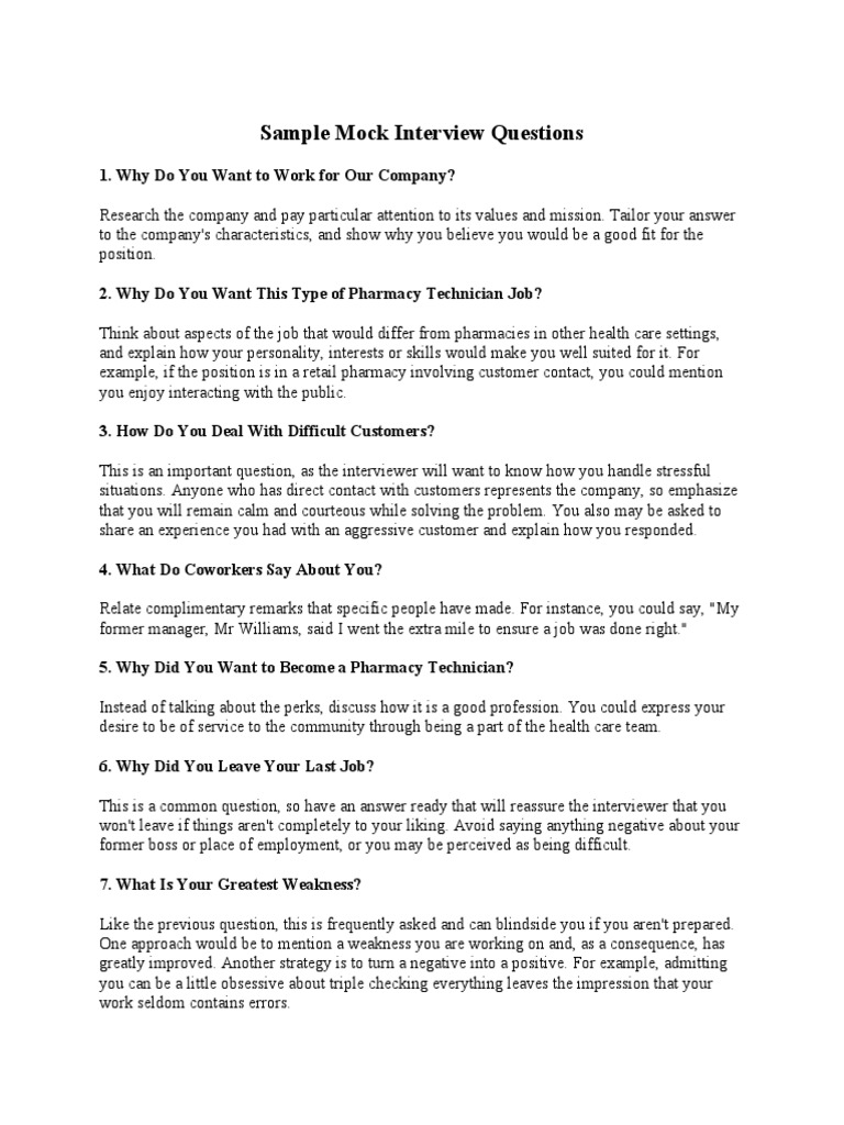 PHRA 2266 Mock Interview Questions Guide | PDF | Pharmacist | Public ...
