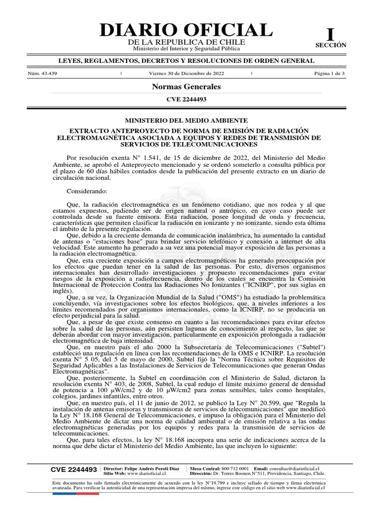 Anteproyecto Norma de Emisi N 1672444519 | PDF | Radiación electromagnética | Chile