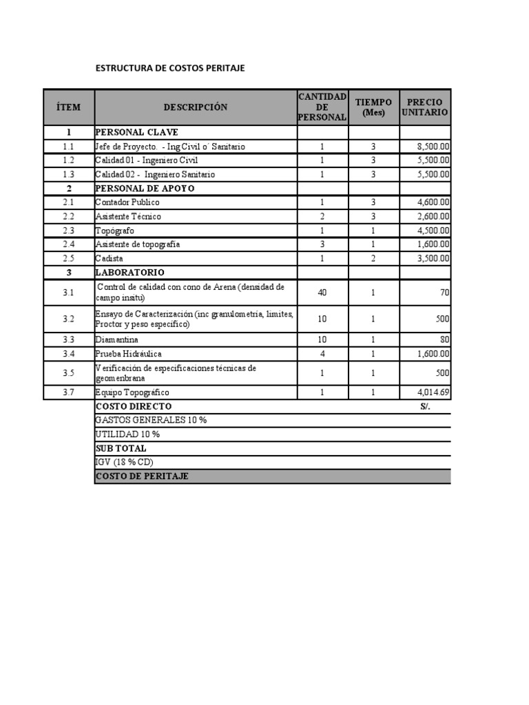 Estructura de Costos Peritaje: Ítem Descripción 1 Personal Clave ...