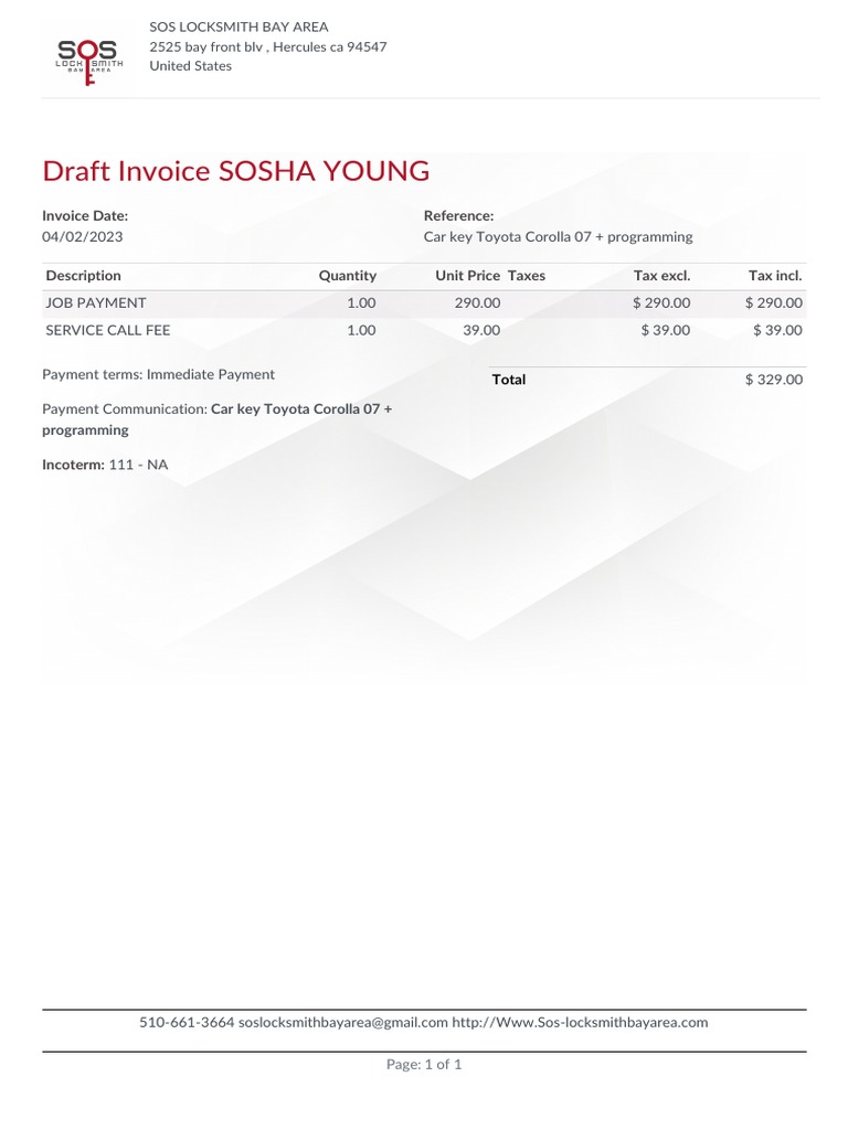 Draft Invoice SOSHA YOUNG | PDF