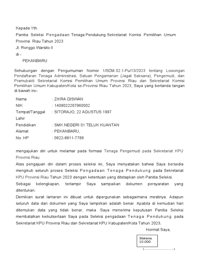 FORM SURAT LAMARAN Kpu | PDF