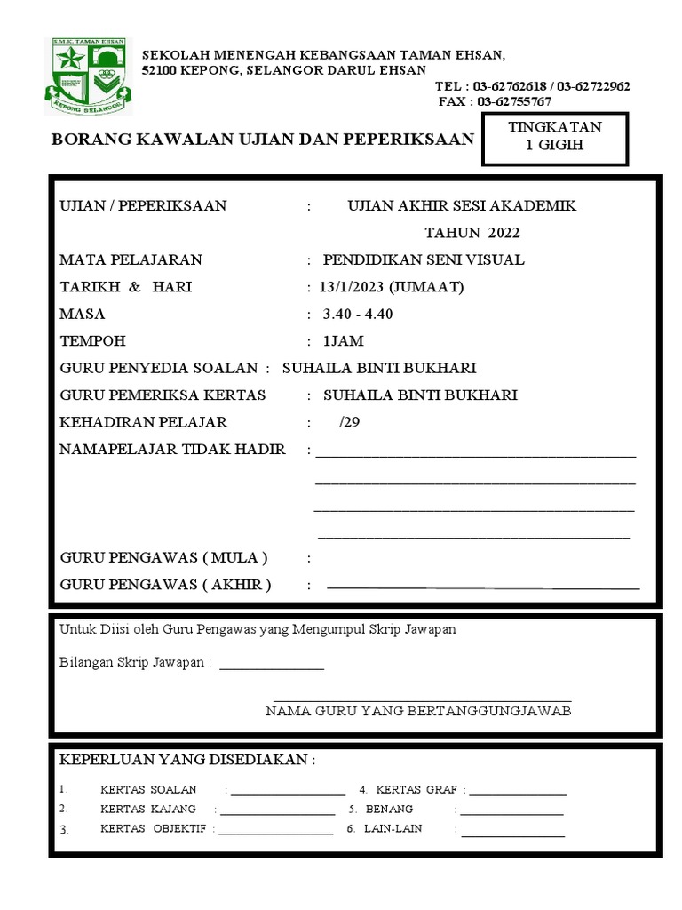 Borang Kawalan Uasa 2022 | PDF